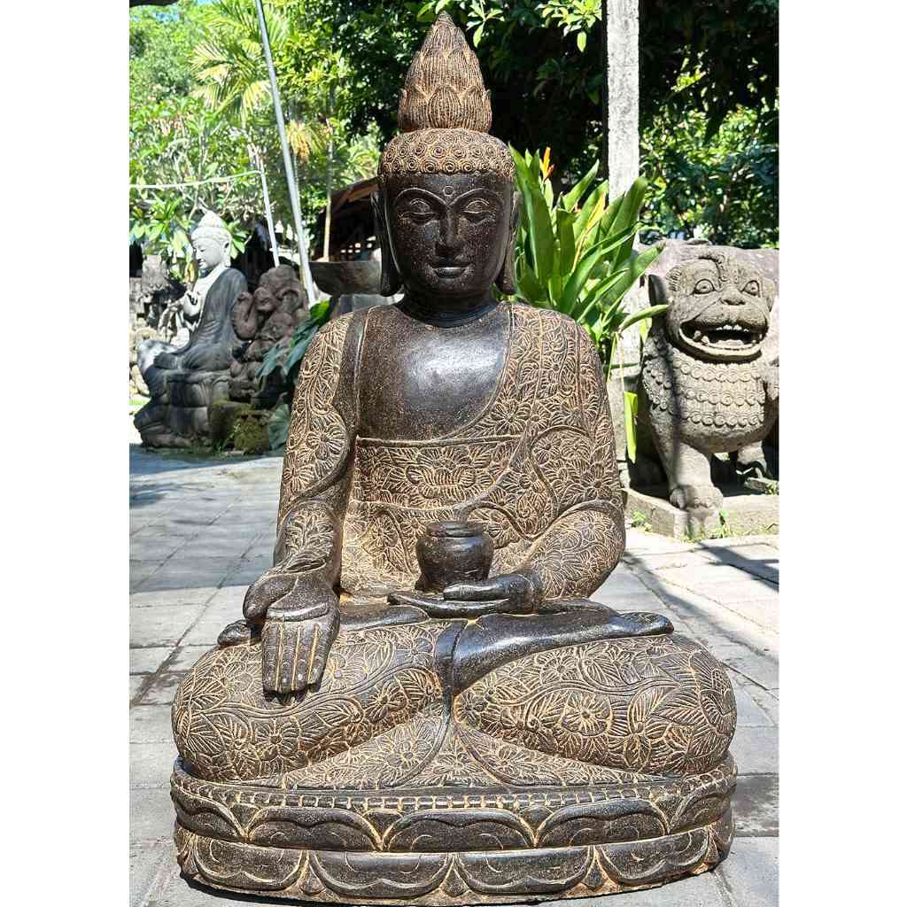 Lotus Buddha mit Medizin Gefäß Fluss Stein 100 cm - terra et ars galerie | terra et ars galerie ...