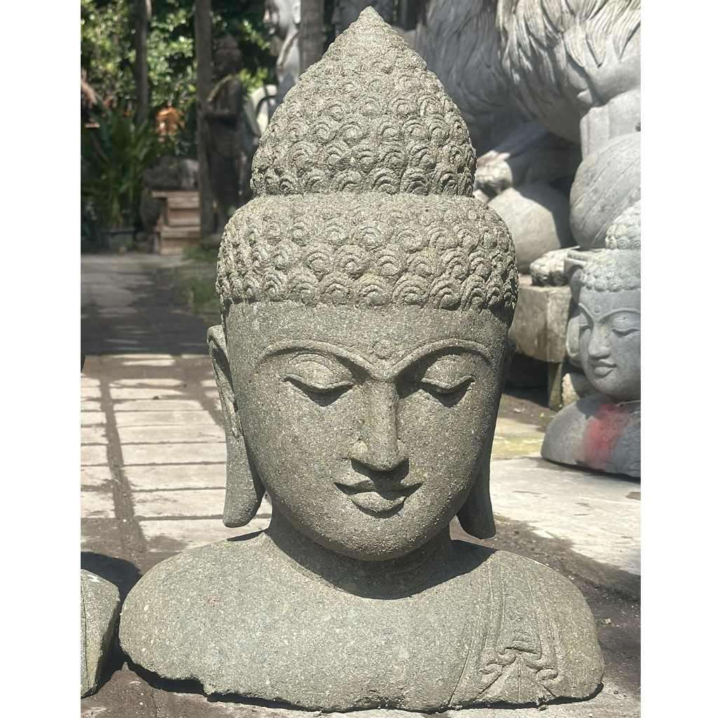 Kleine Buddha Büste grüner Lava Stein 50 cm | terra et ars galerie | Bali Buddhas, Skulpturen ...